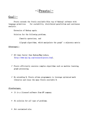 Spark,Hadoop,Presto Comparition | DOCX | Databases | Computer Software ...