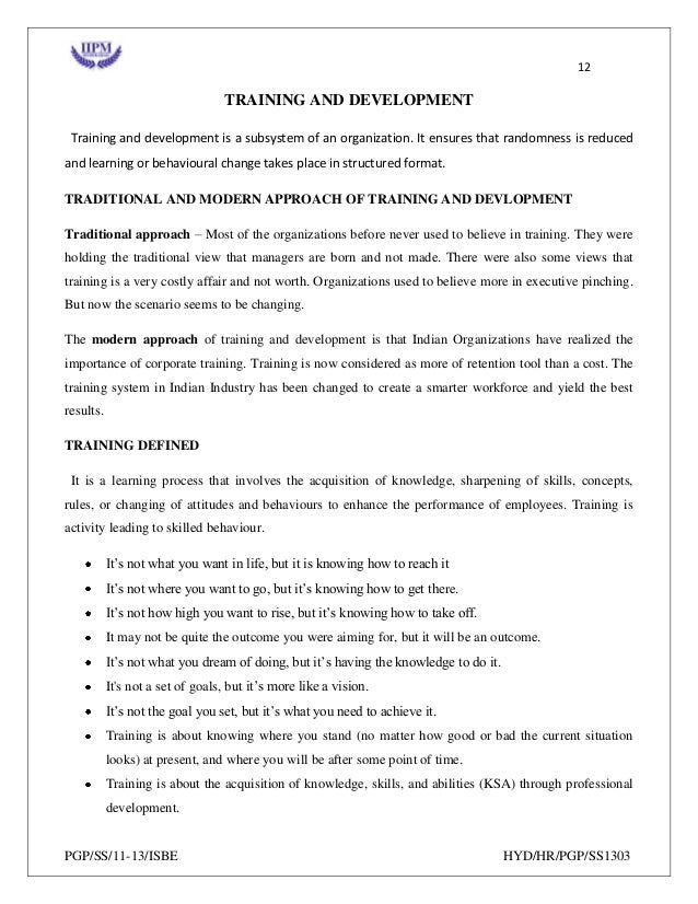 training and development project IIPM