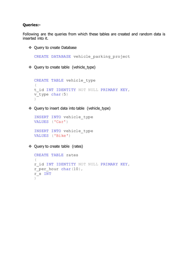 Vehicle Parking System Project | DOCX | Databases | Computer Software ...