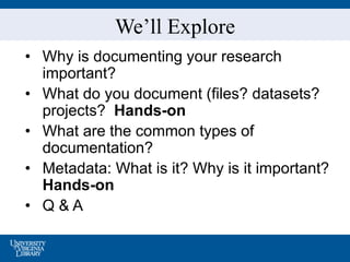 Documentation and Metdata - VA DM Bootcamp | PPT