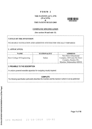 WEARABLE NAVIGATION AND ASSISTIVE SYSTEM FOR VISUALLY IMPAIRED- Patent ...
