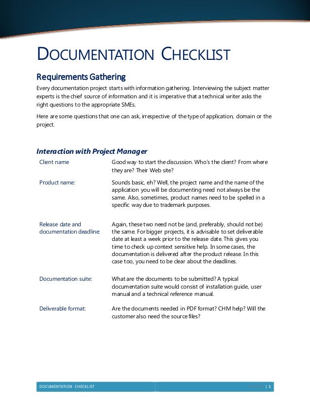 Documentation Checklist