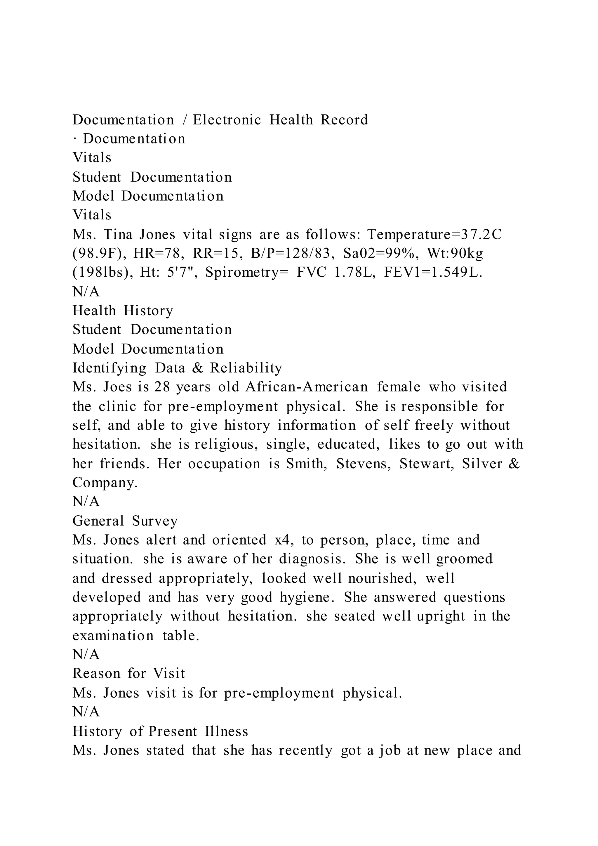 Documentation Electronic Health Record Documentationvitals Docx