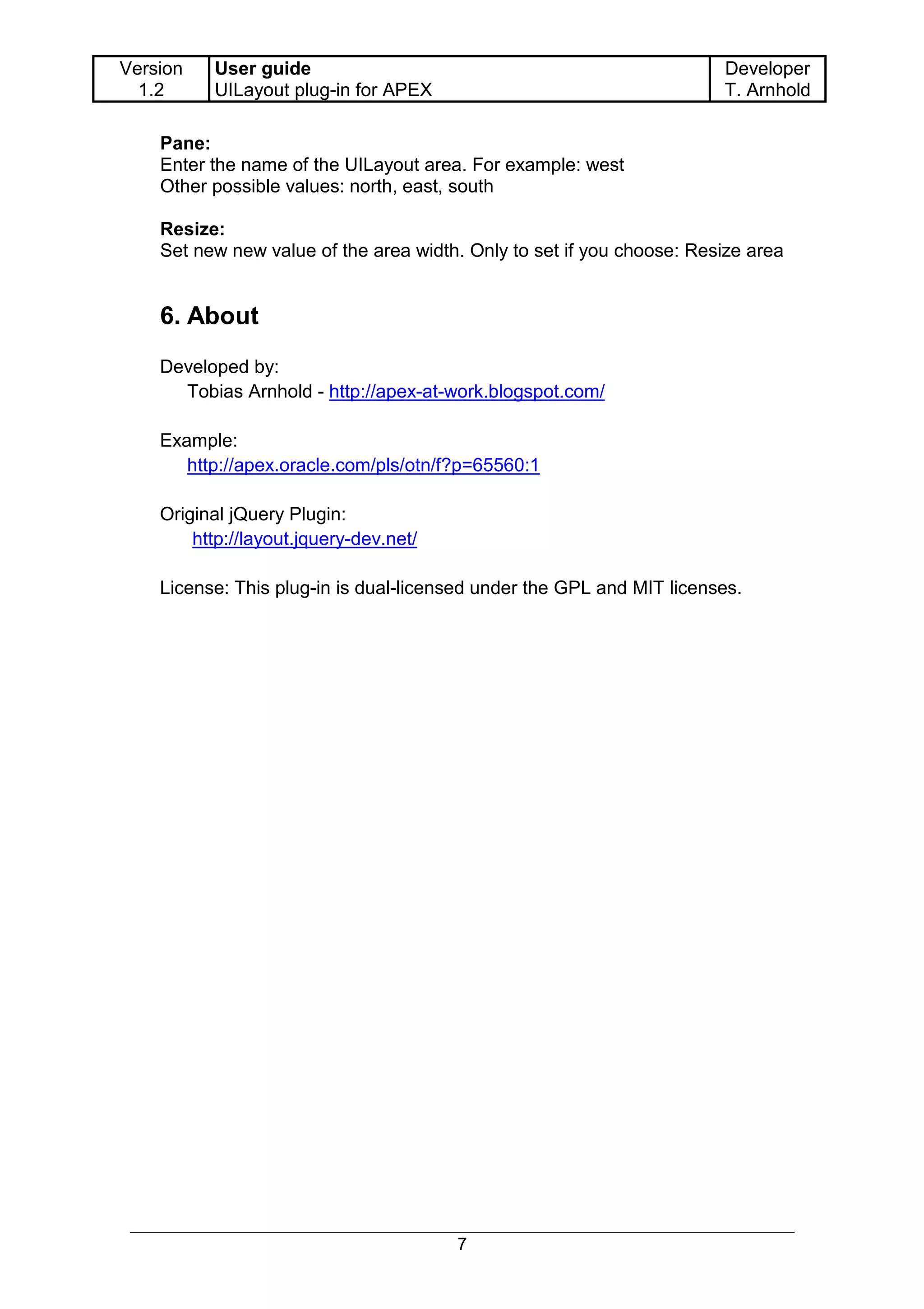 UILayout plug-in for APEX | PDF UILayout plug-in for APEX | PDF