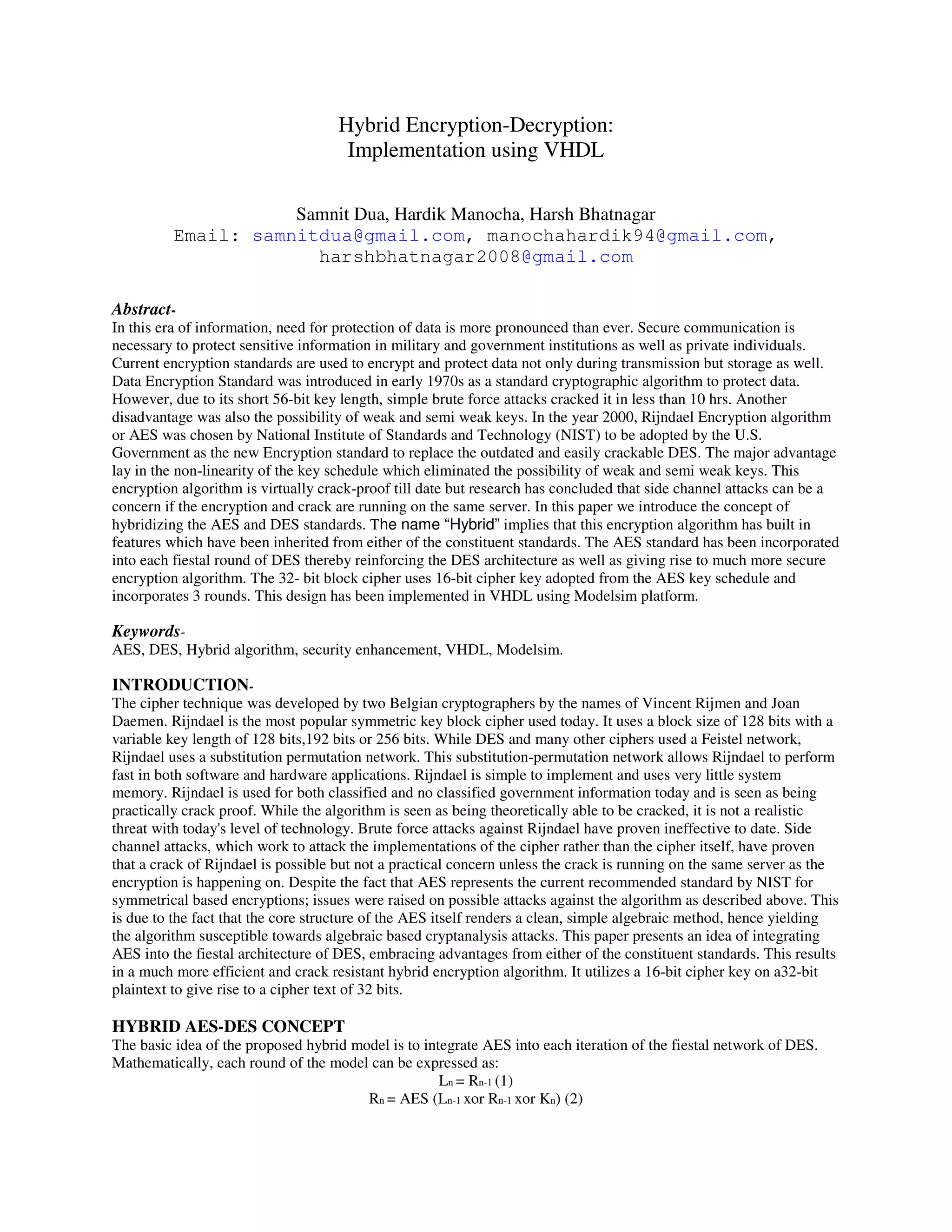 Hybrid AES DES | PDF | Information and Network Security | Computing