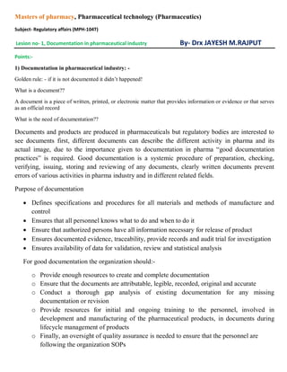 Documentation in pharaceutical industry | PDF
