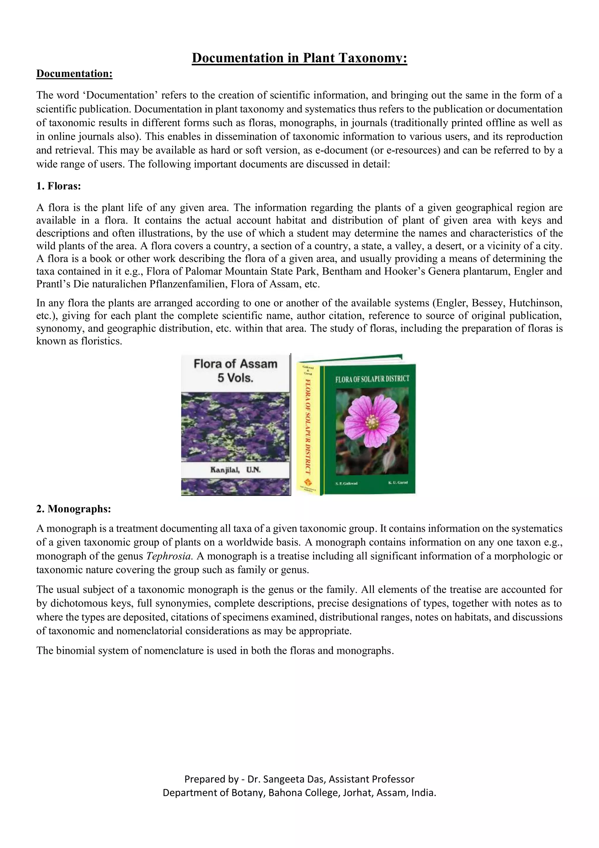 Documentation in plant taxonomy | PDF