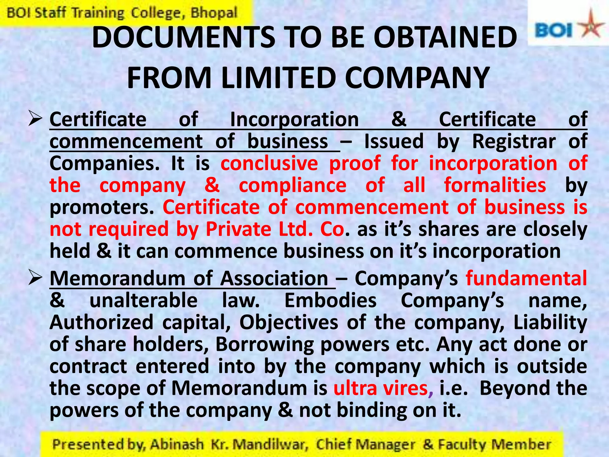 Documentation & legal aspects in Bank | PPTX