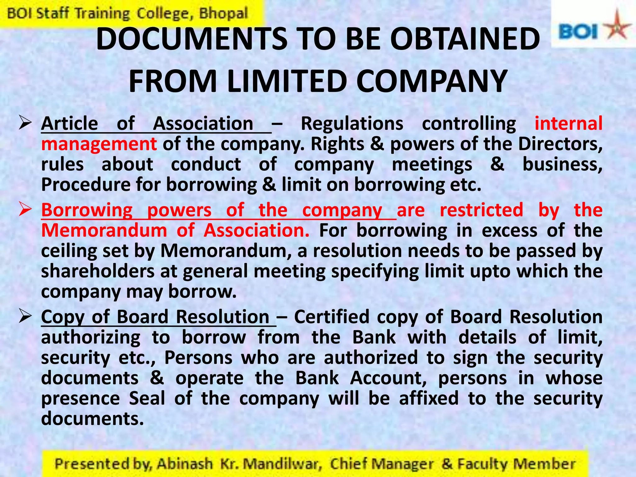 Documentation & legal aspects in Bank | PPTX