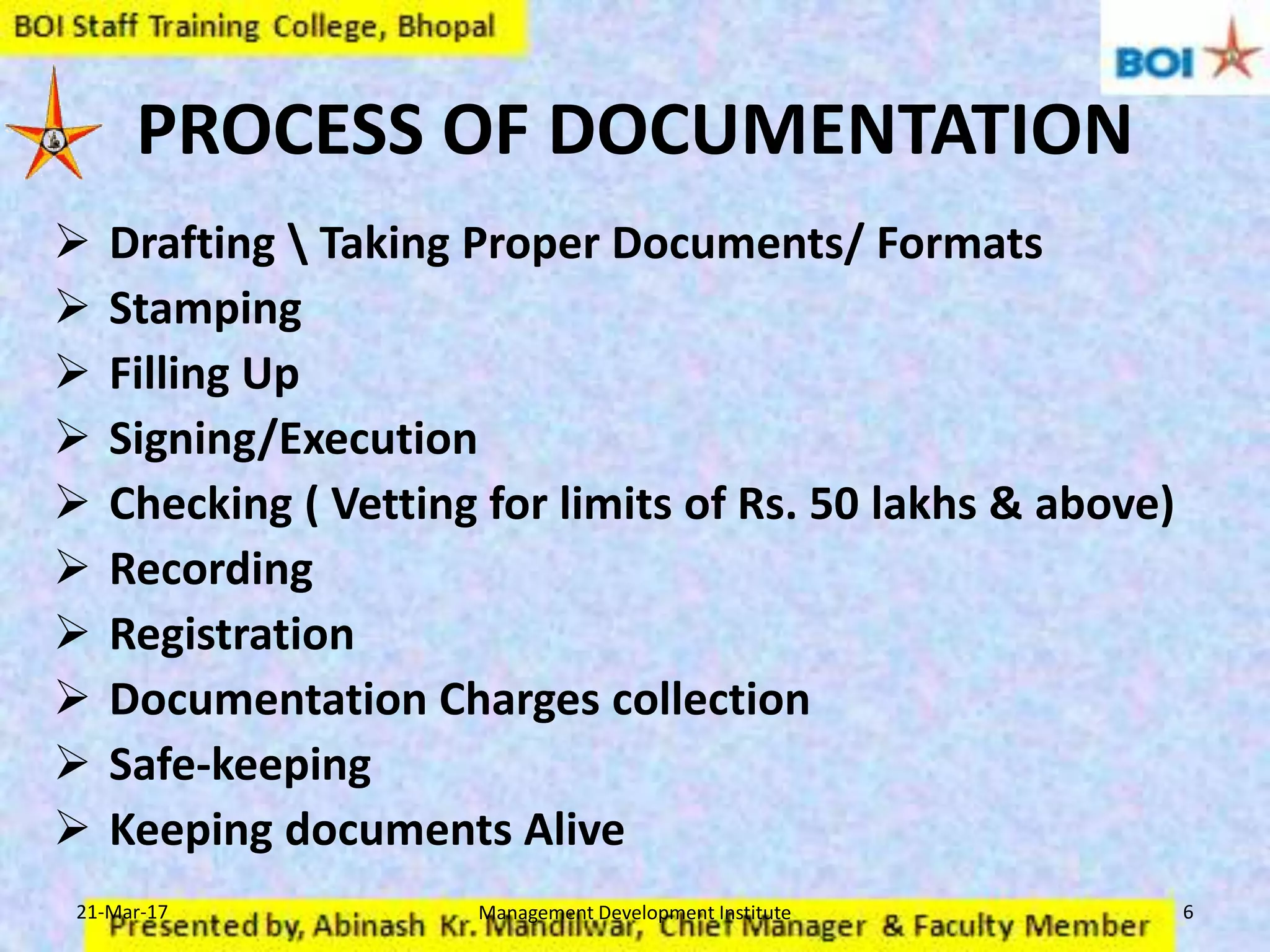 Documentation & legal aspects in Bank | PPTX