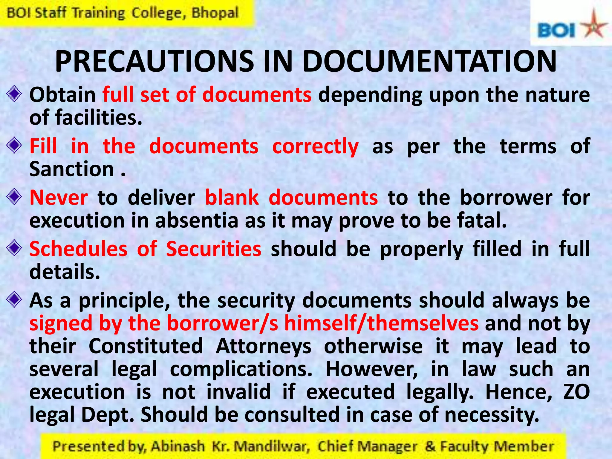 Documentation & legal aspects in Bank | PPTX