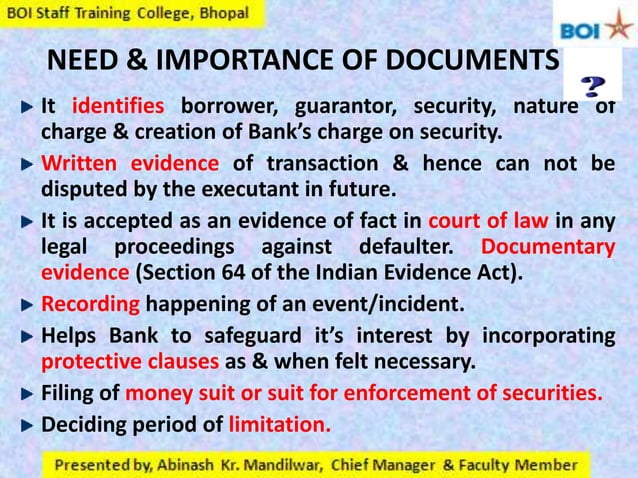 Documentation & legal aspects in Bank | PPTX