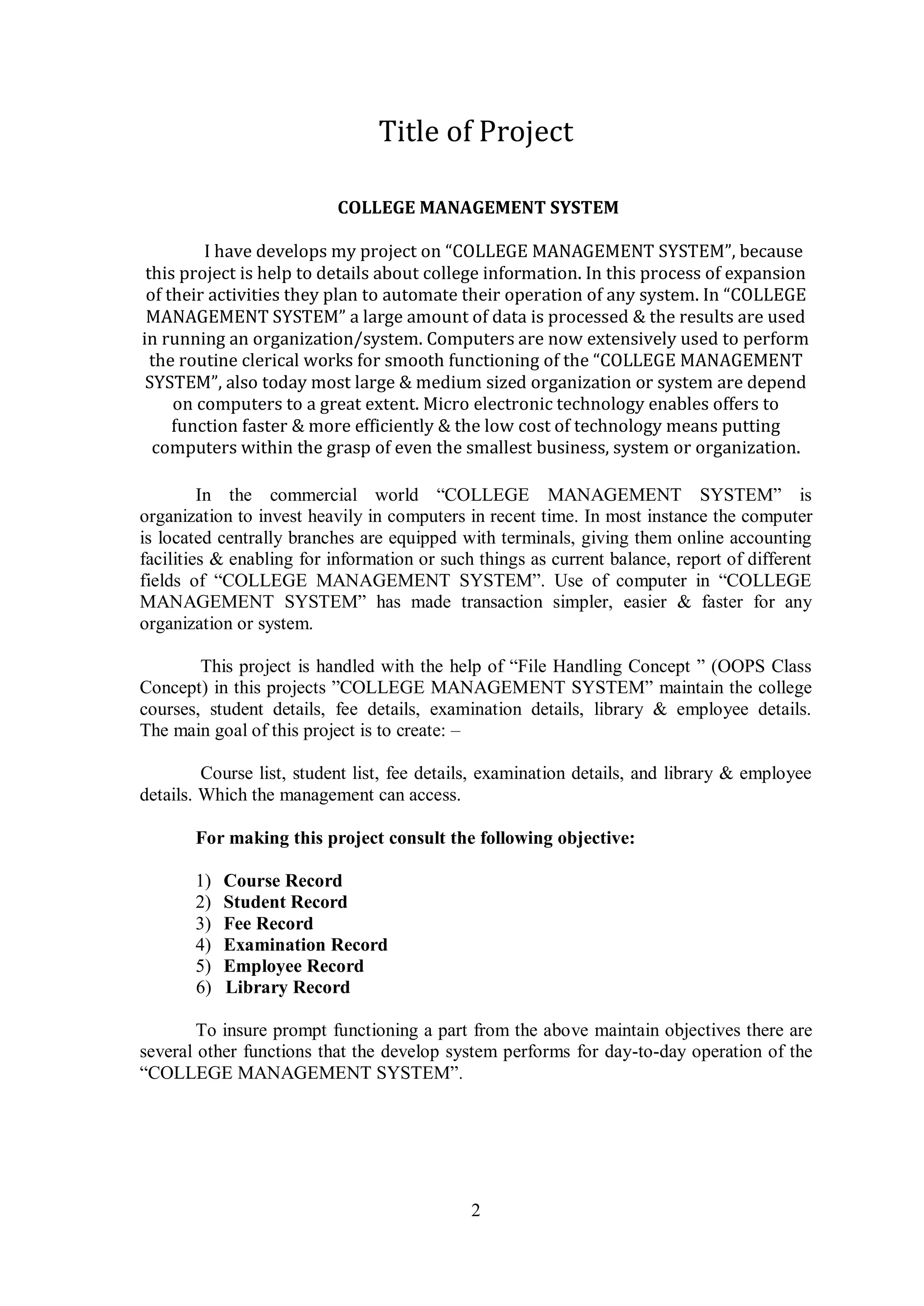 Documentation project of college management [1] | PDF | College ...