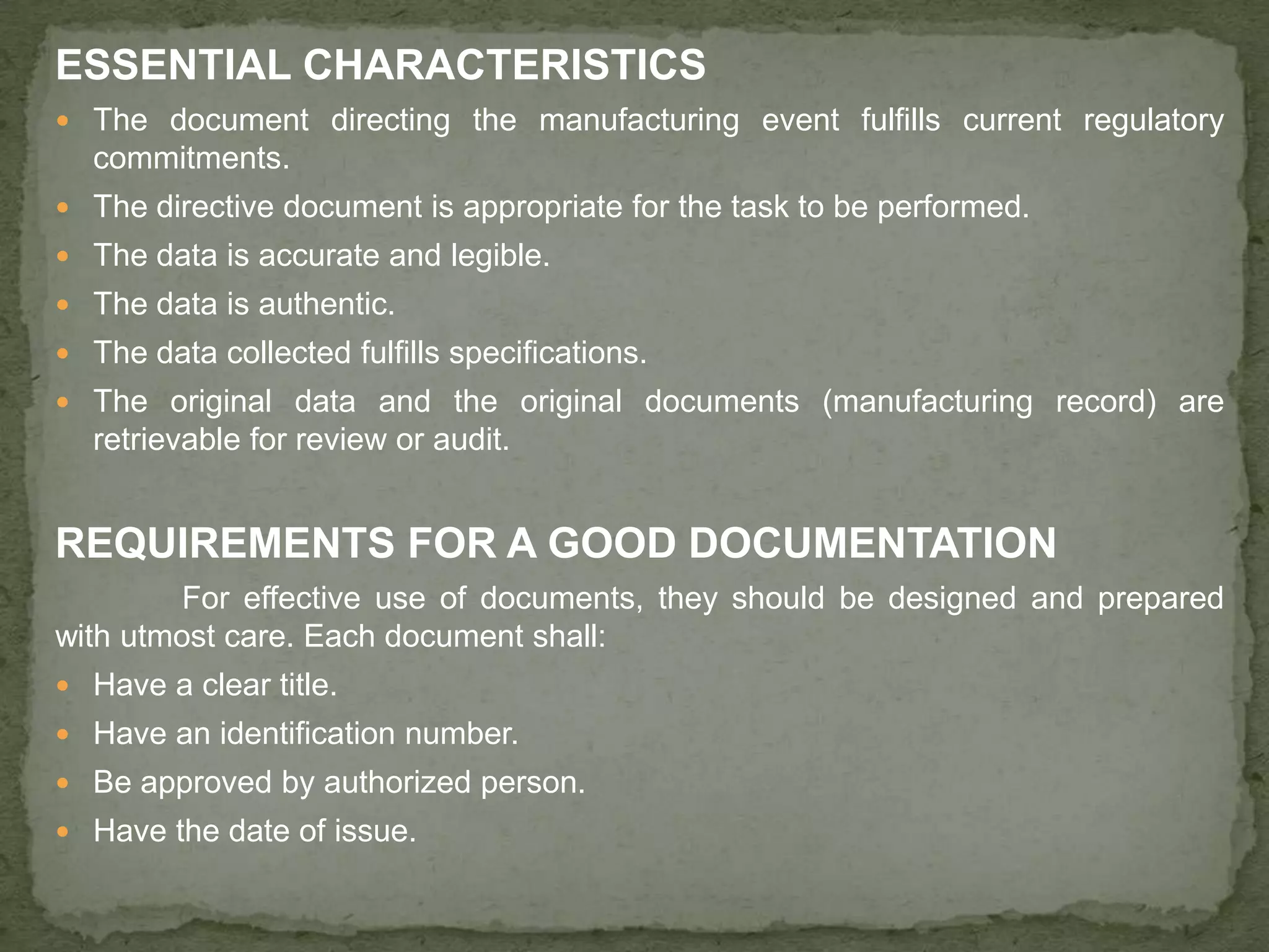 Documentation relating to product development,sop's,cleaning methods ...