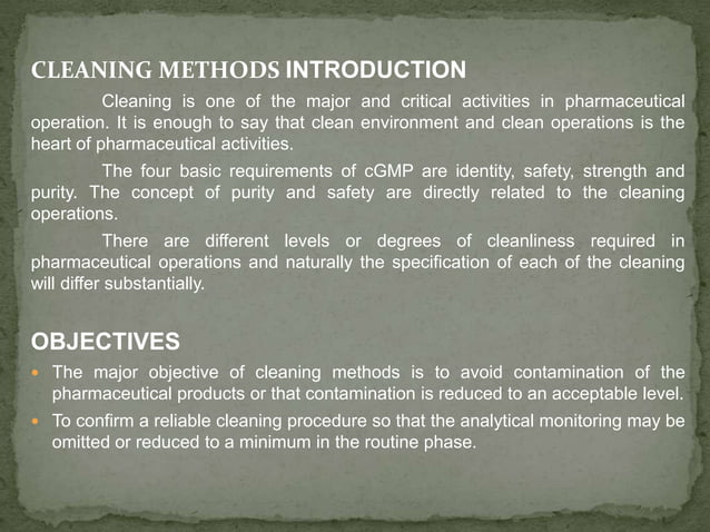 Documentation relating to product development,sop's,cleaning methods ...