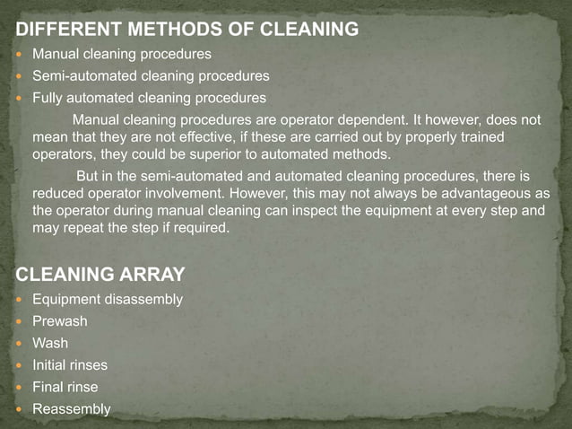 Documentation relating to product development,sop's,cleaning methods ...