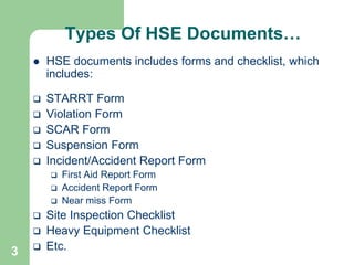 HSE DOCUMENTATION TRAINING FOR NEW SAFETY PERSONNEL.ppt