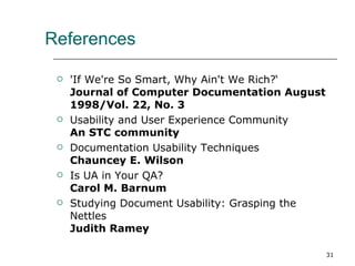 Documentation Usability | PPT | Desktop Publishing | Computer Software and Applications