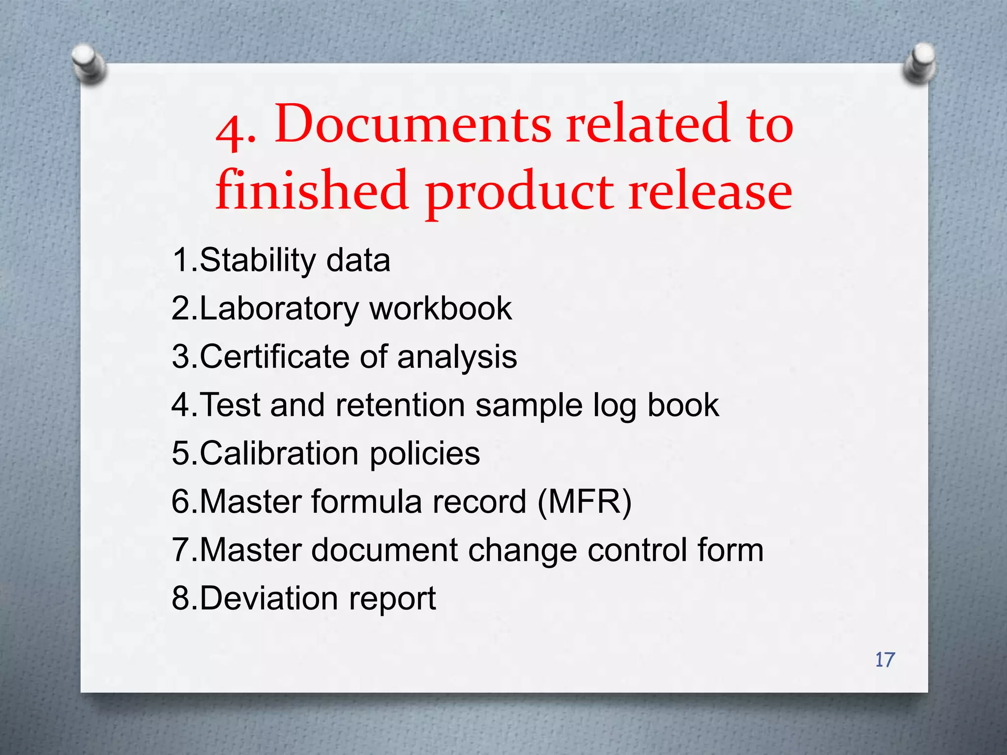 Documentation with respect to release of finished pharmaceutical ...