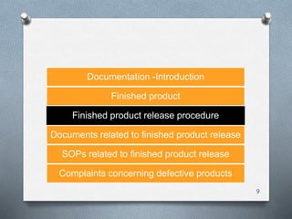 Documentation with respect to release of finished pharmaceutical ...