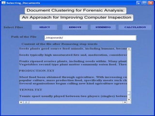 Document clustering for forensic analysis | PPTX | Databases | Computer Software and Applications