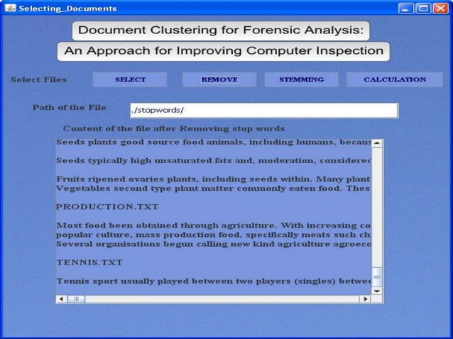 Document clustering for forensic analysis | PPTX | Databases | Computer Software and Applications