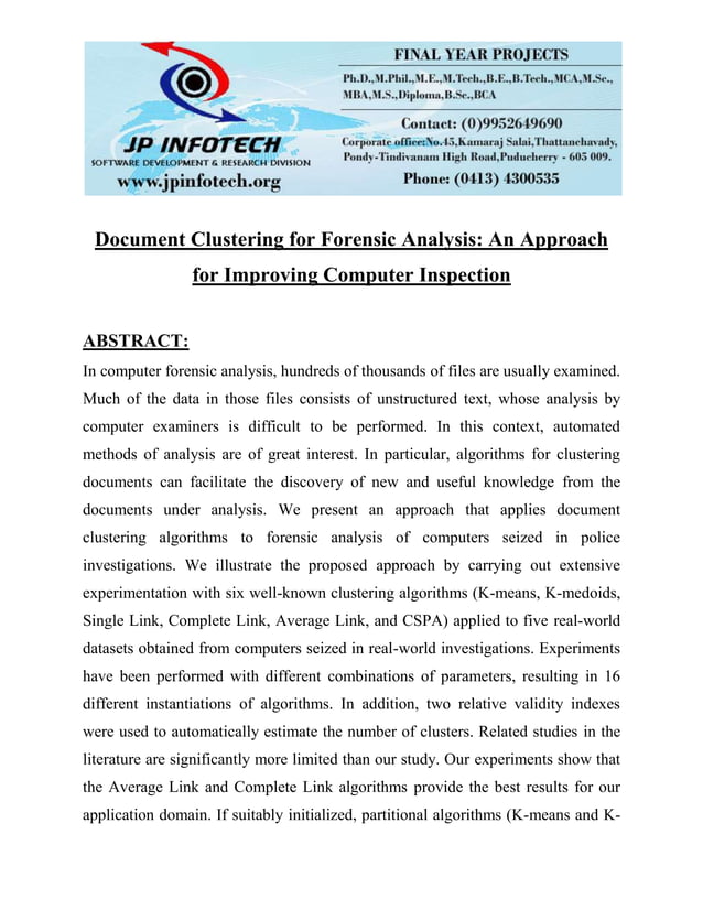 Document clustering for forensic analysis an approach for improving computer inspection | PPT
