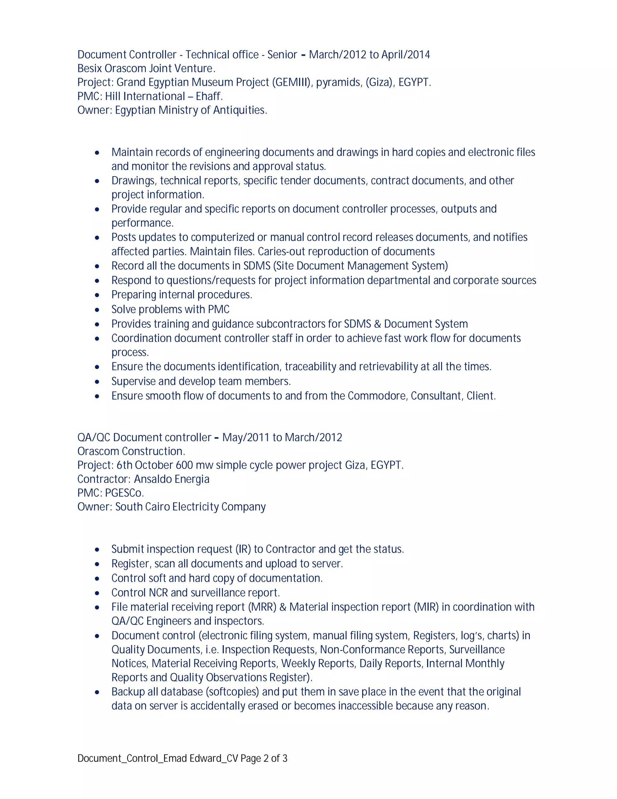Document control emad edward_cv | PDF | Free download