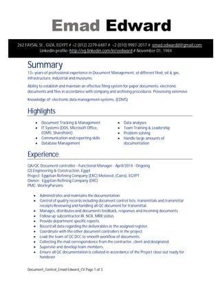 Document control emad edward_cv | PDF | Free download