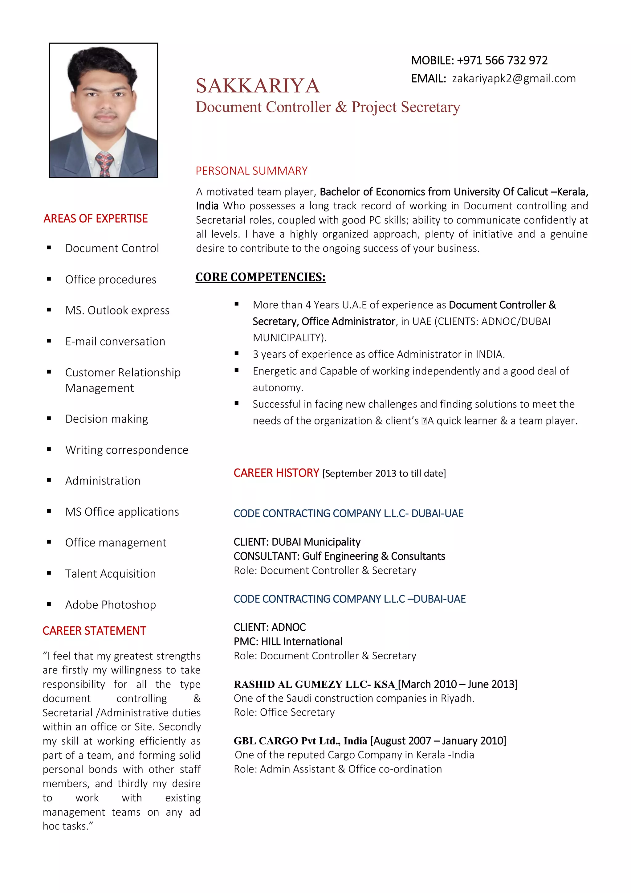 Document controller & Project Secretary | PDF