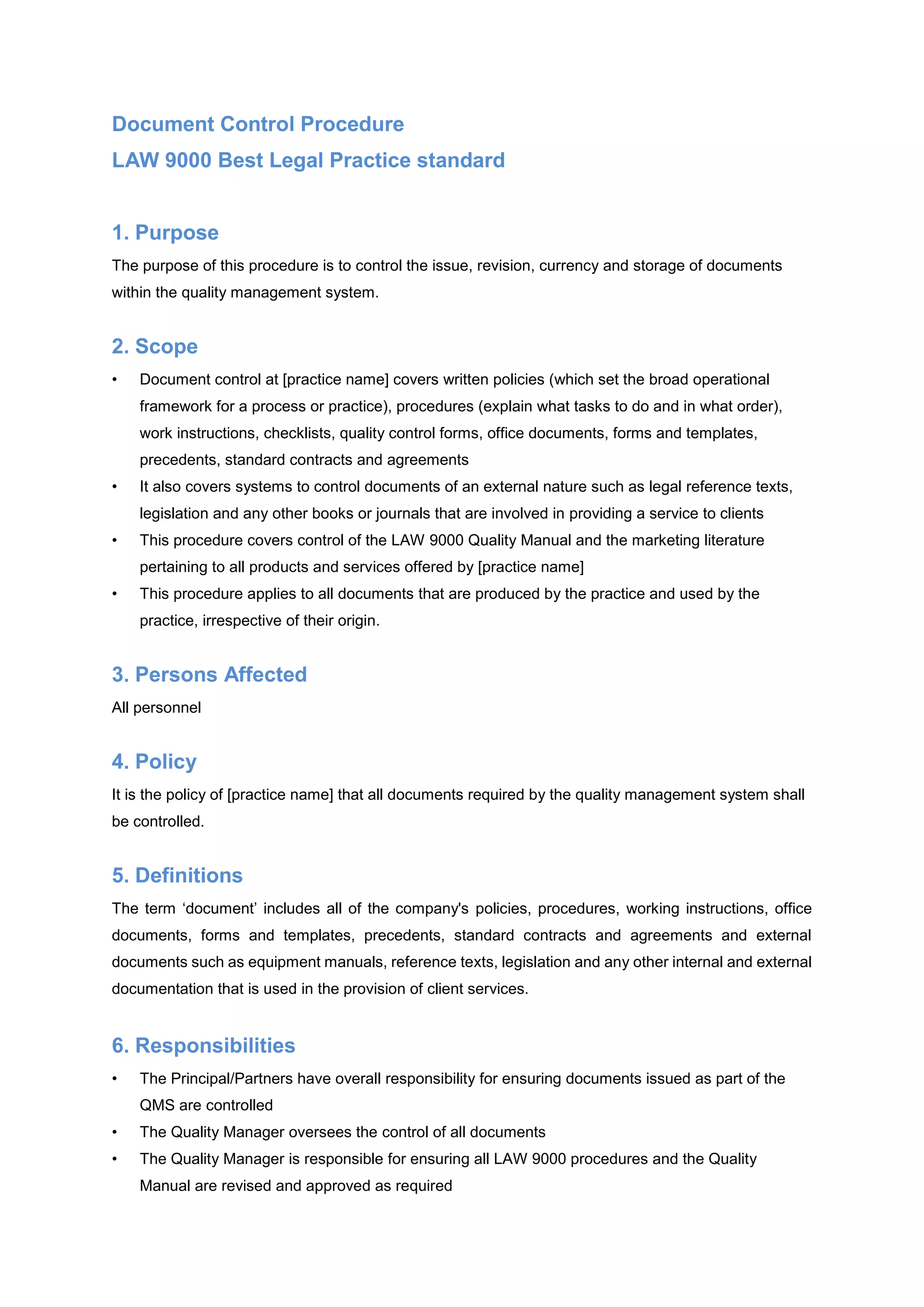 Document control procedure for legal practices | PDF