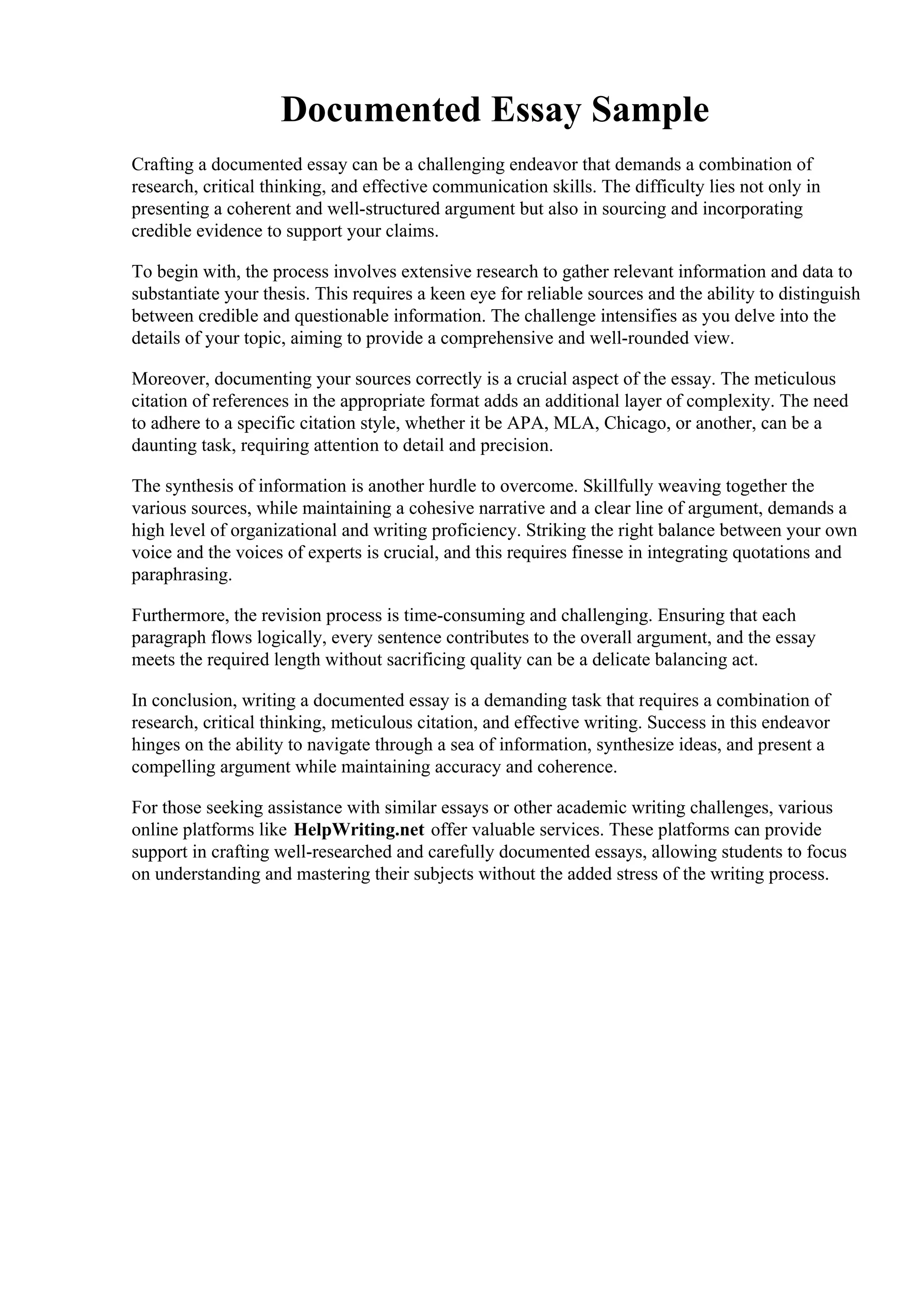 Documented Essay Sample | PDF