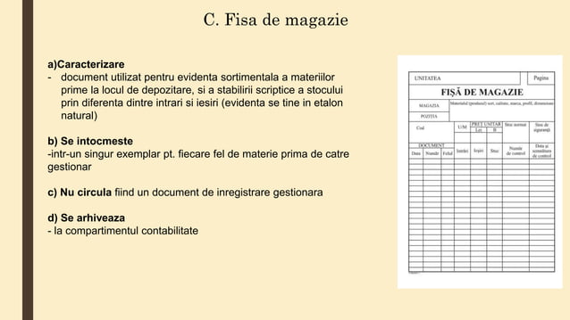 Documente pentru materii prime si materiale - stocuri | PPTX