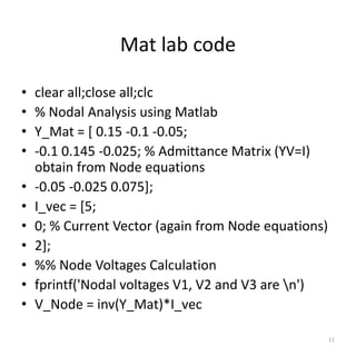 ELECTRICAL CIRCUIT ANALYSIS PROBLEM SOLUTION IN MATLAB | PPTX