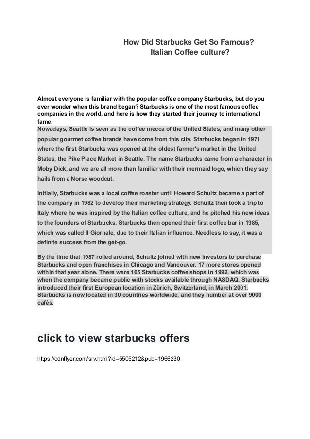 Starbucks history. Italian Coffee culture? | PDF
