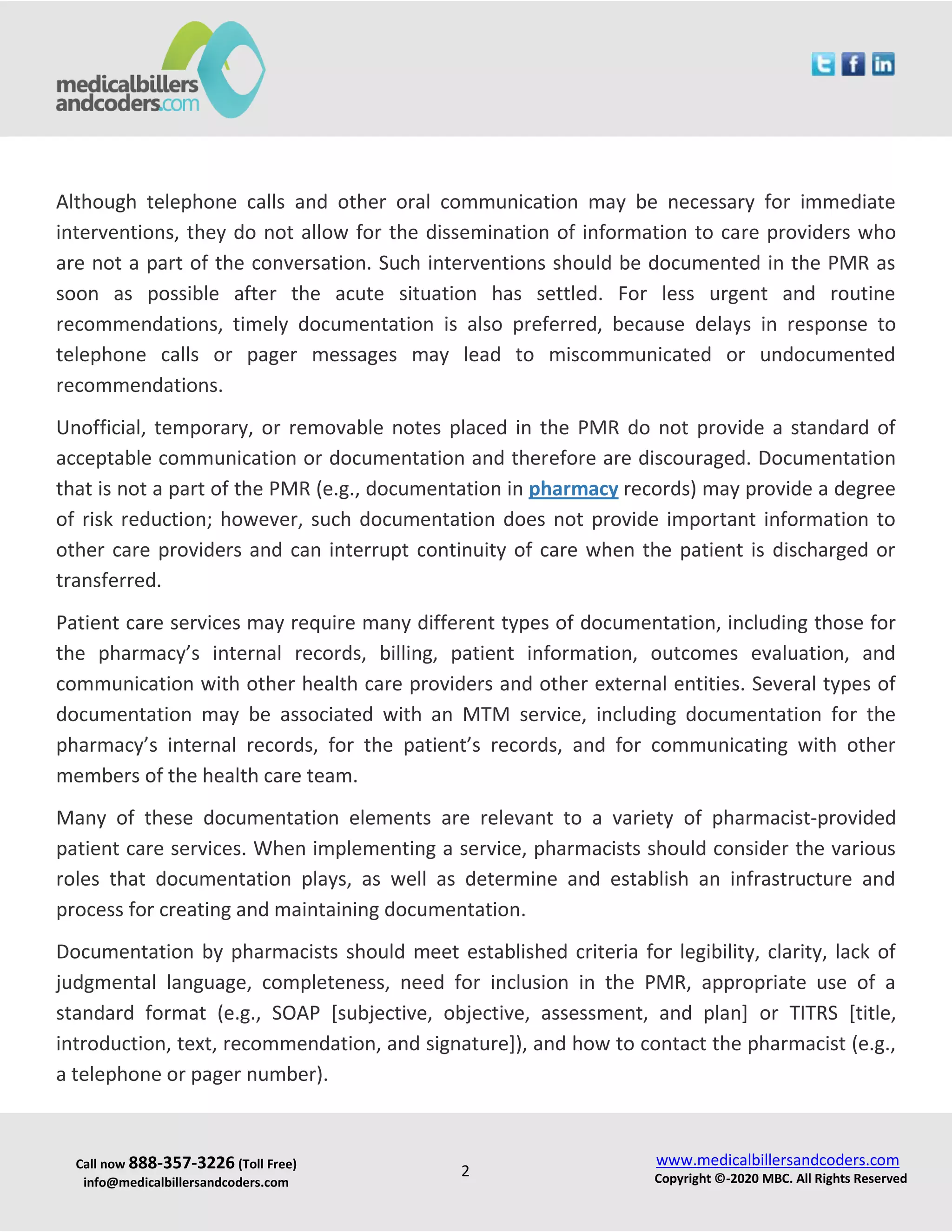 Documenting Pharmaceutical Care in Patient Medical Records | PDF