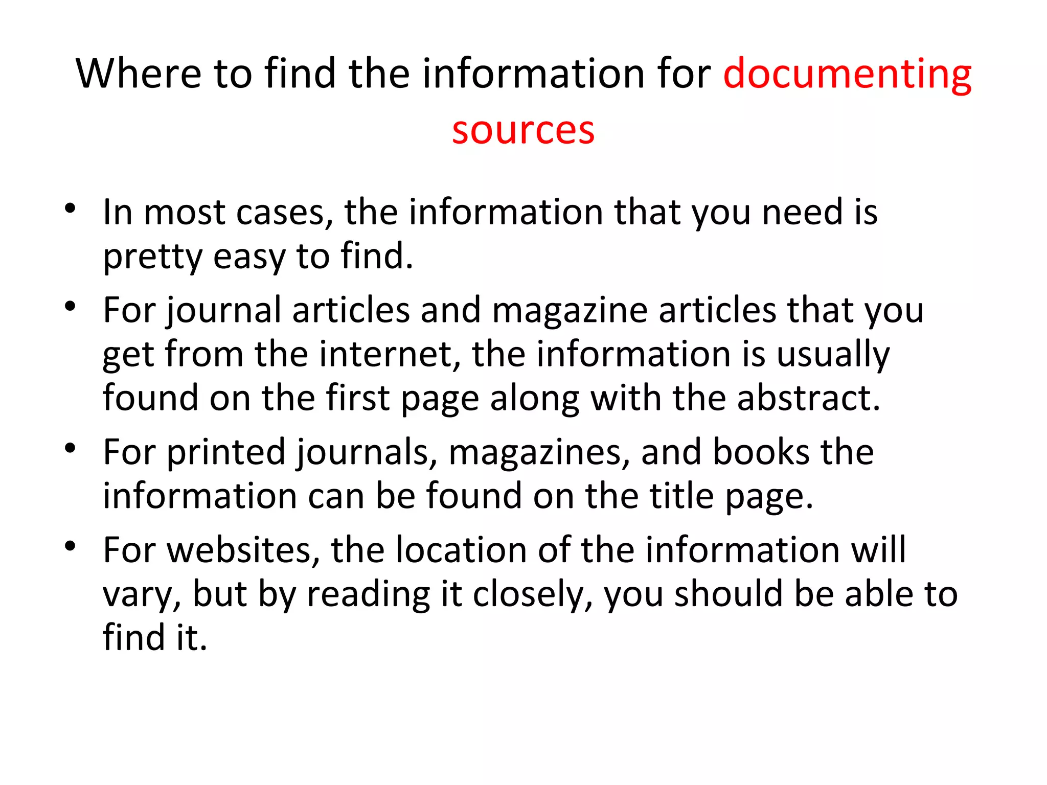 Documenting sources | PPT