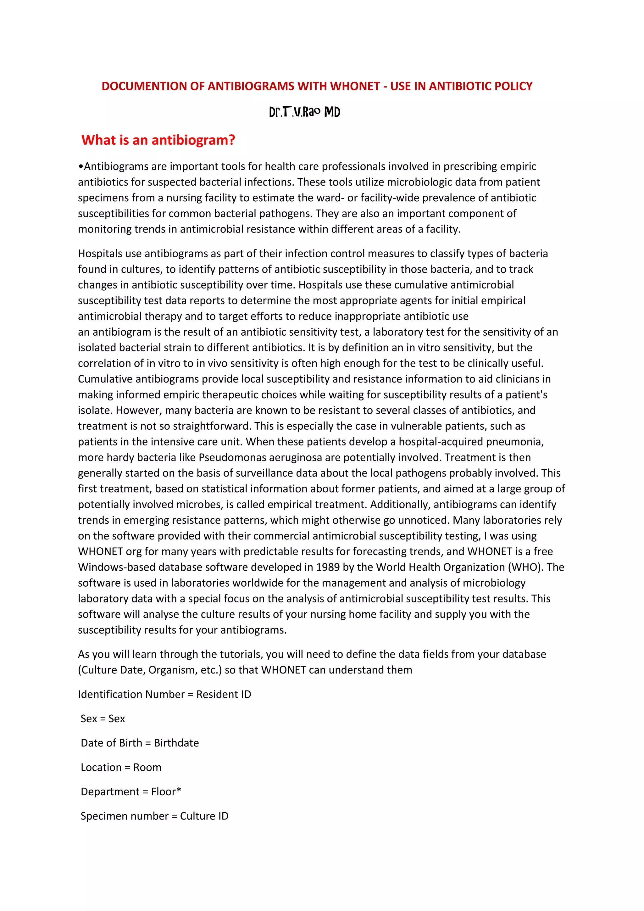 Documention of antibiograms with whonet | PDF