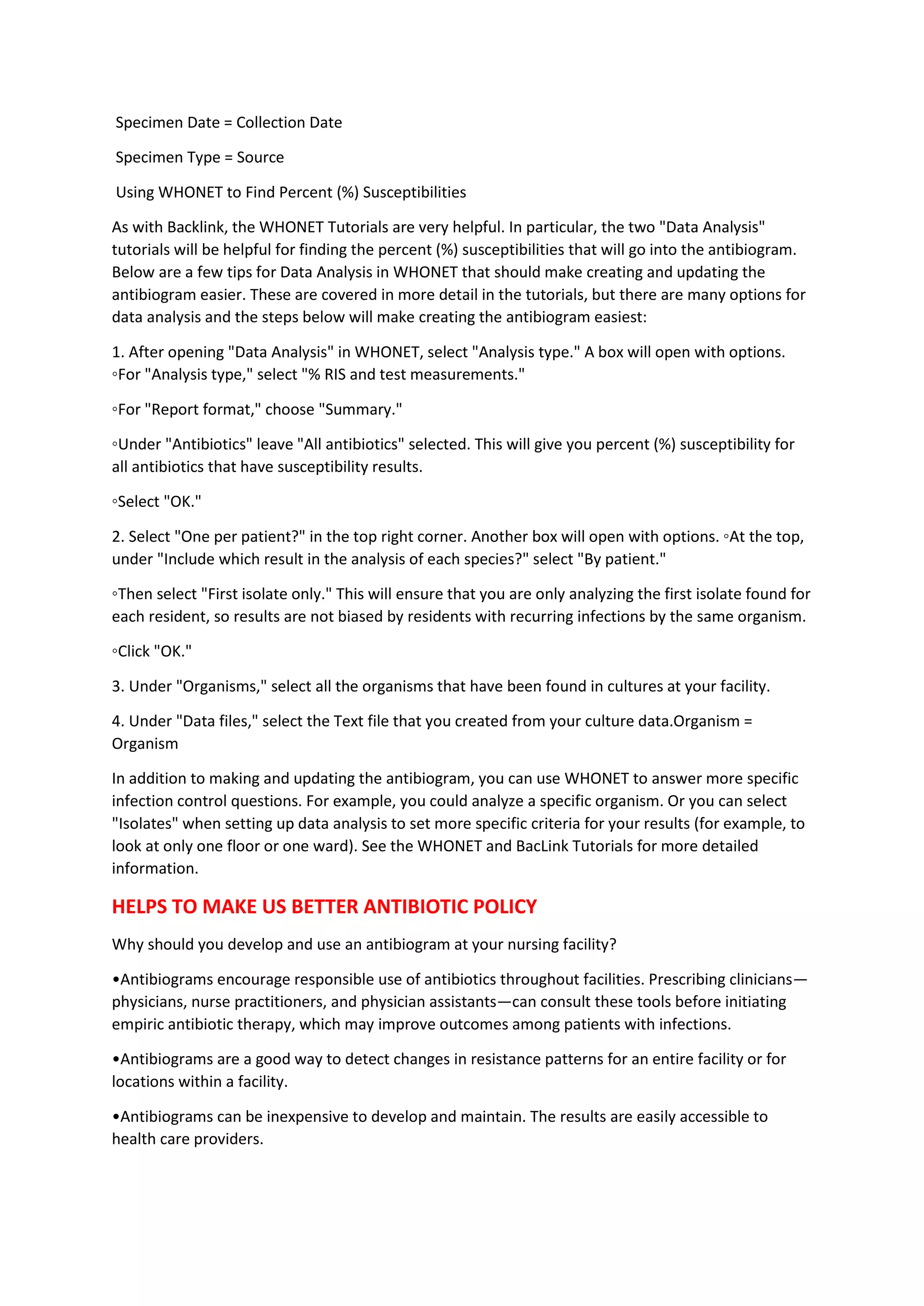 Documention of antibiograms with whonet | PDF