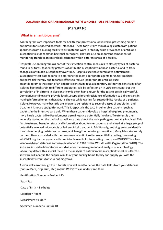 Documention of antibiograms with whonet | PDF | Infectious Diseases ...