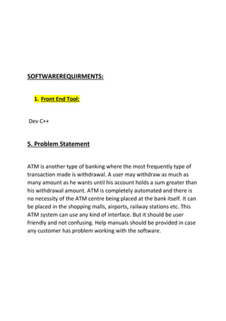 Document Atm machine using c language mini project.pdf