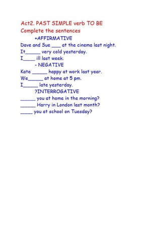 Past simple II VERB TO BE Primary School | PDF