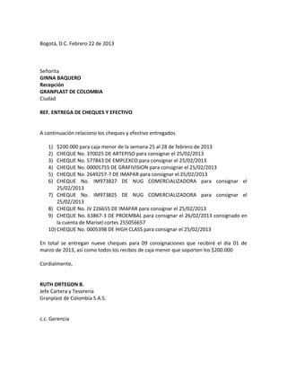 Documento entrega de cheques | DOCX