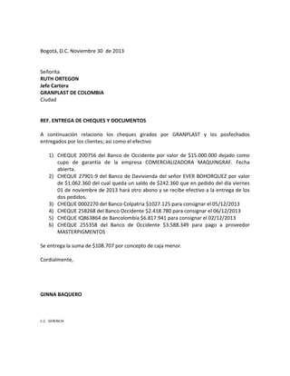 Documento entrega de cheques | DOCX