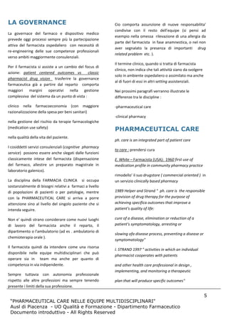 corso di formazione per farmacisti INTRODUCTION TO PHARMACEUTICAL CARE ...