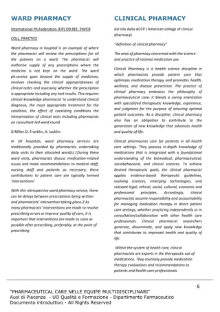 corso di formazione per farmacisti INTRODUCTION TO PHARMACEUTICAL CARE ...
