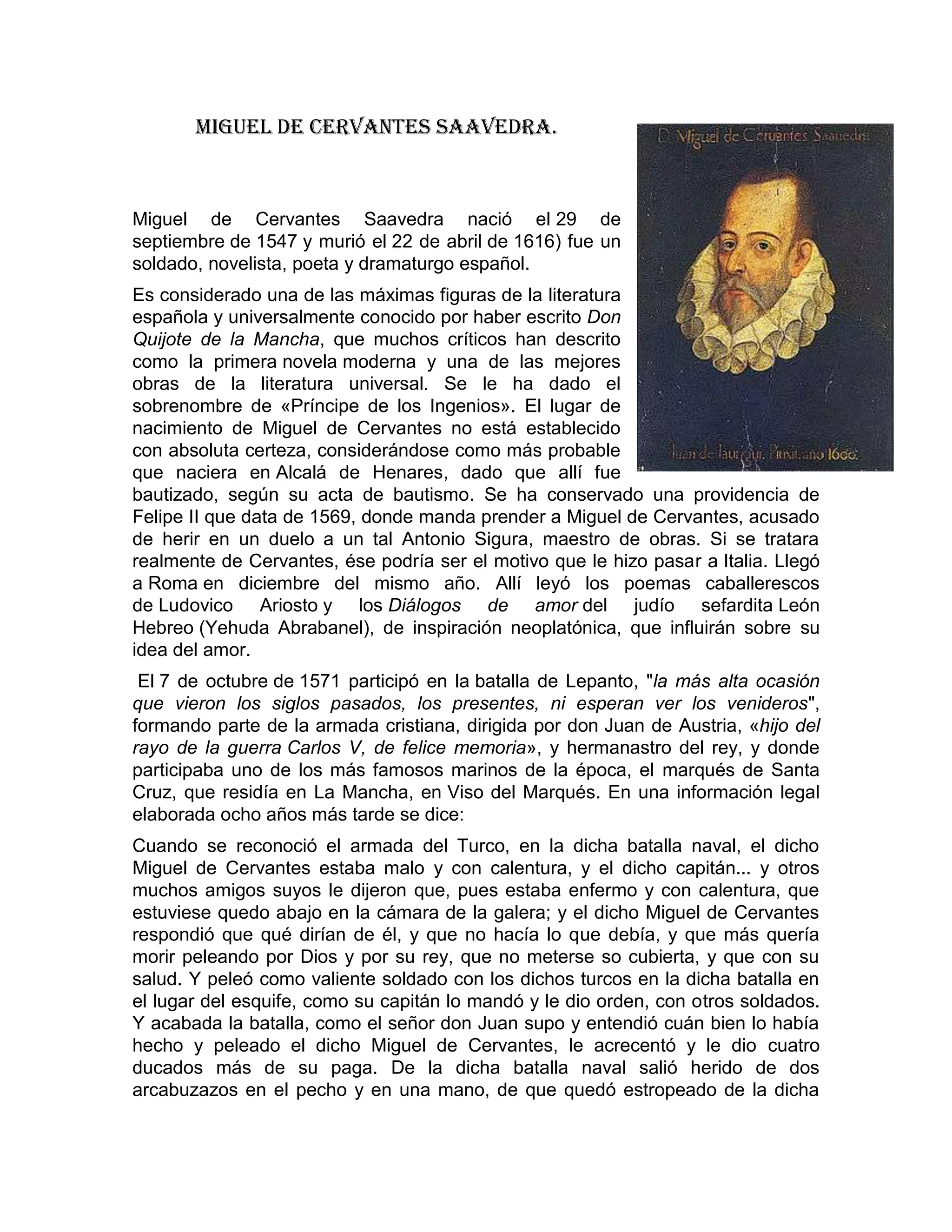 Documento miguel de cervantes saavedra. | DOCX | Poetry | Books and ...