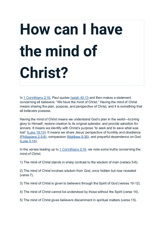 The Mind Of Christ | PDF