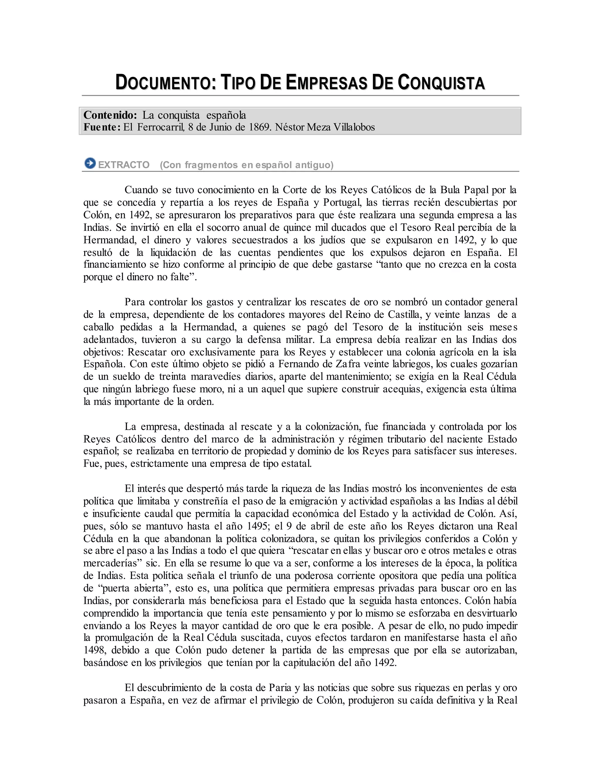 Documento tipos de empresas de conquista | DOCX