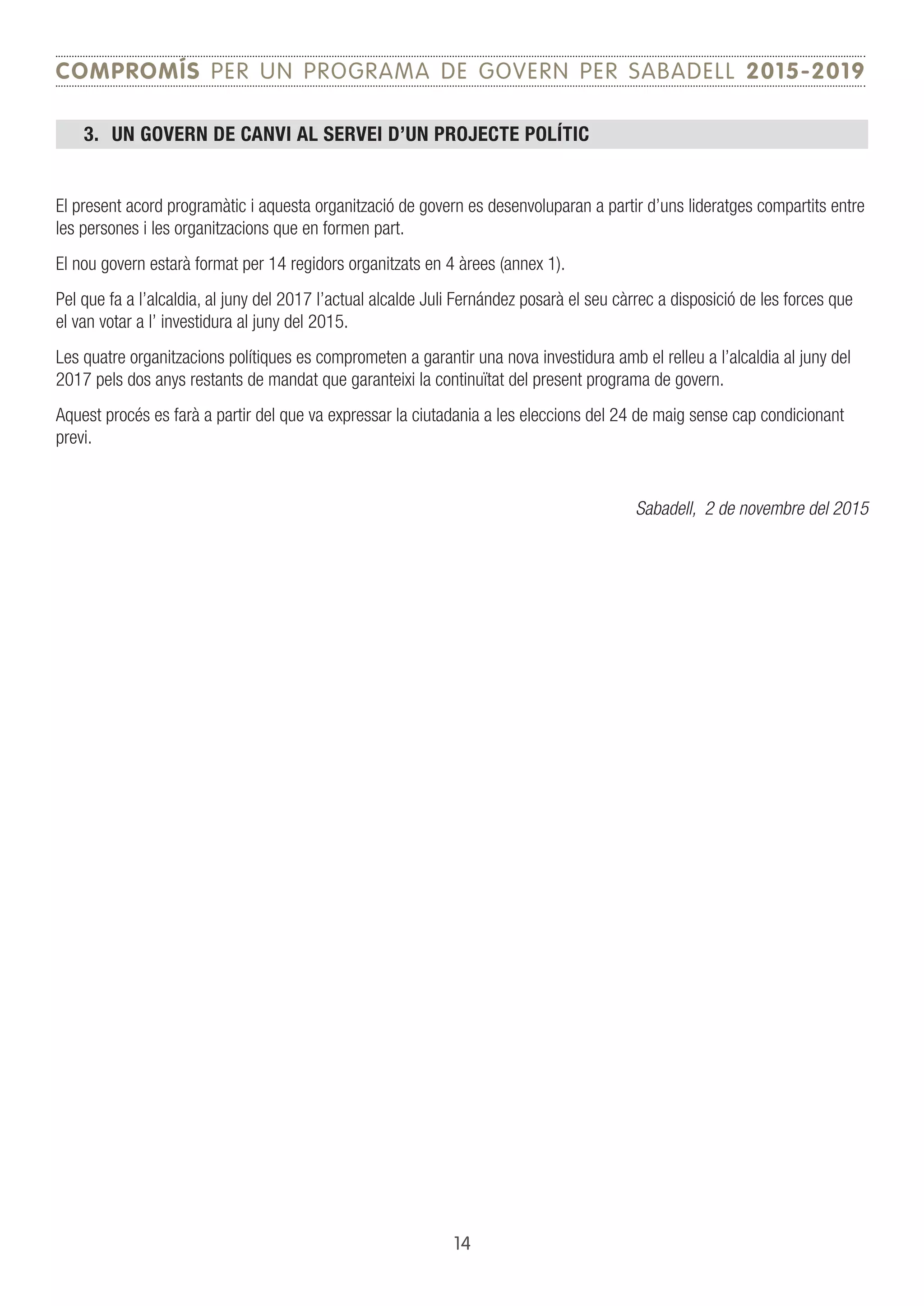 Pacte de govern quatripartit UpC-ERC-Crida-Guanyem a Sabadell | PDF